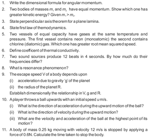 CBSE Class 11 Physics Sample Paper Set Q